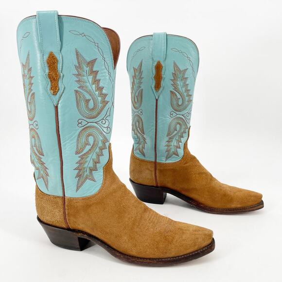 Lucchese | Shoes | Lucchese Womens 9 N453 Turquoise Camel Suede Snip ...